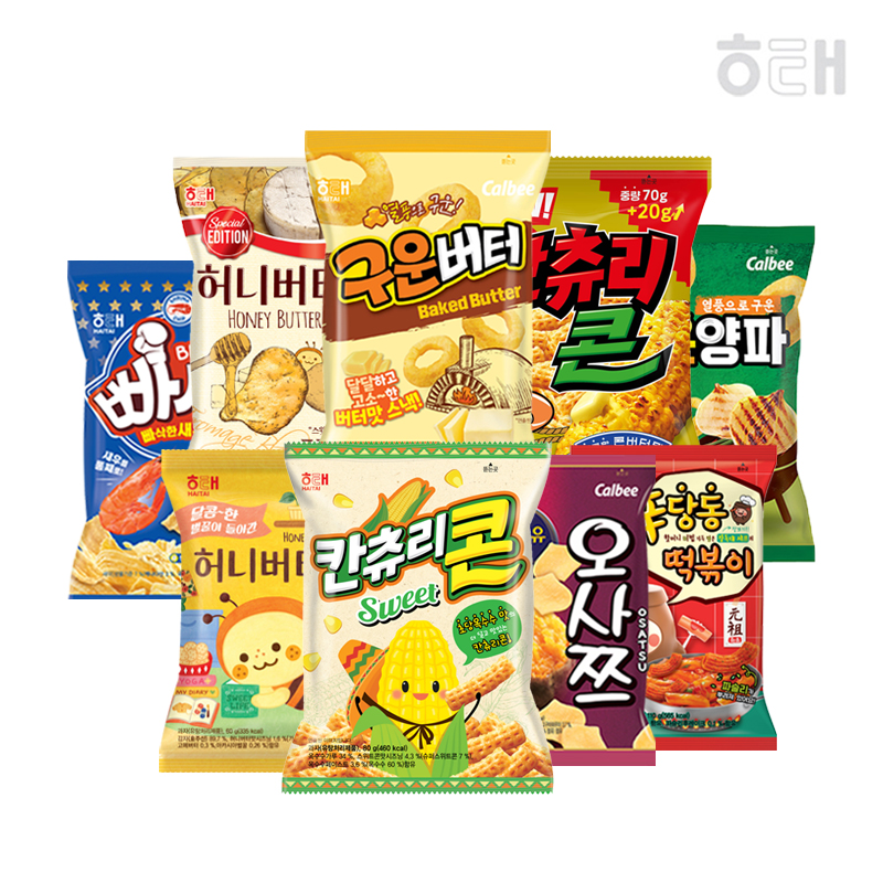 해태 인기스낵 3 3 3 골라담기 총9개 칸츄리콘 스위트 구운버터 허니버터칩 빠새 오사쯔 맛동산 티몬