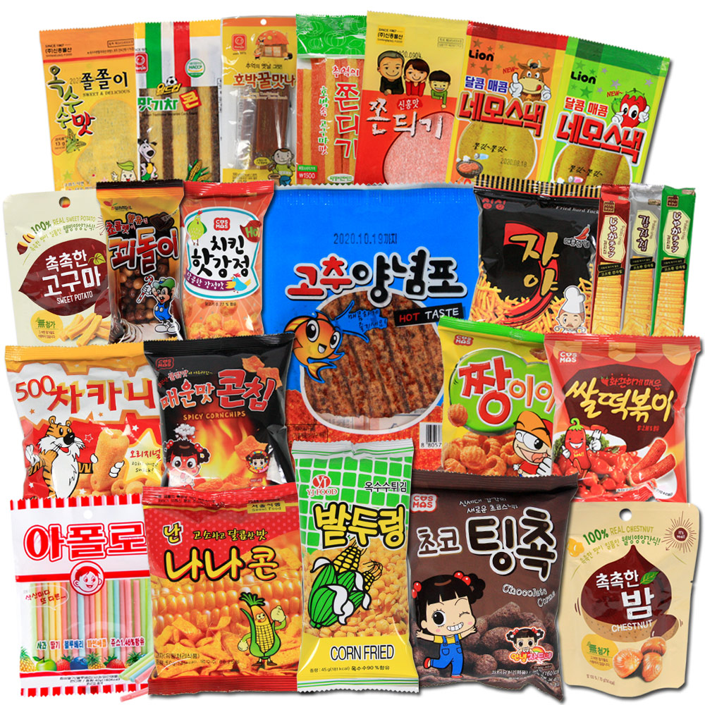 추억의 불량식품 모음 문방구 옛날 과자 유치원 사무실 간식아폴로 브이콘 차카니 쫀드기 꾀돌이 밭두렁 네모스낵 티몬