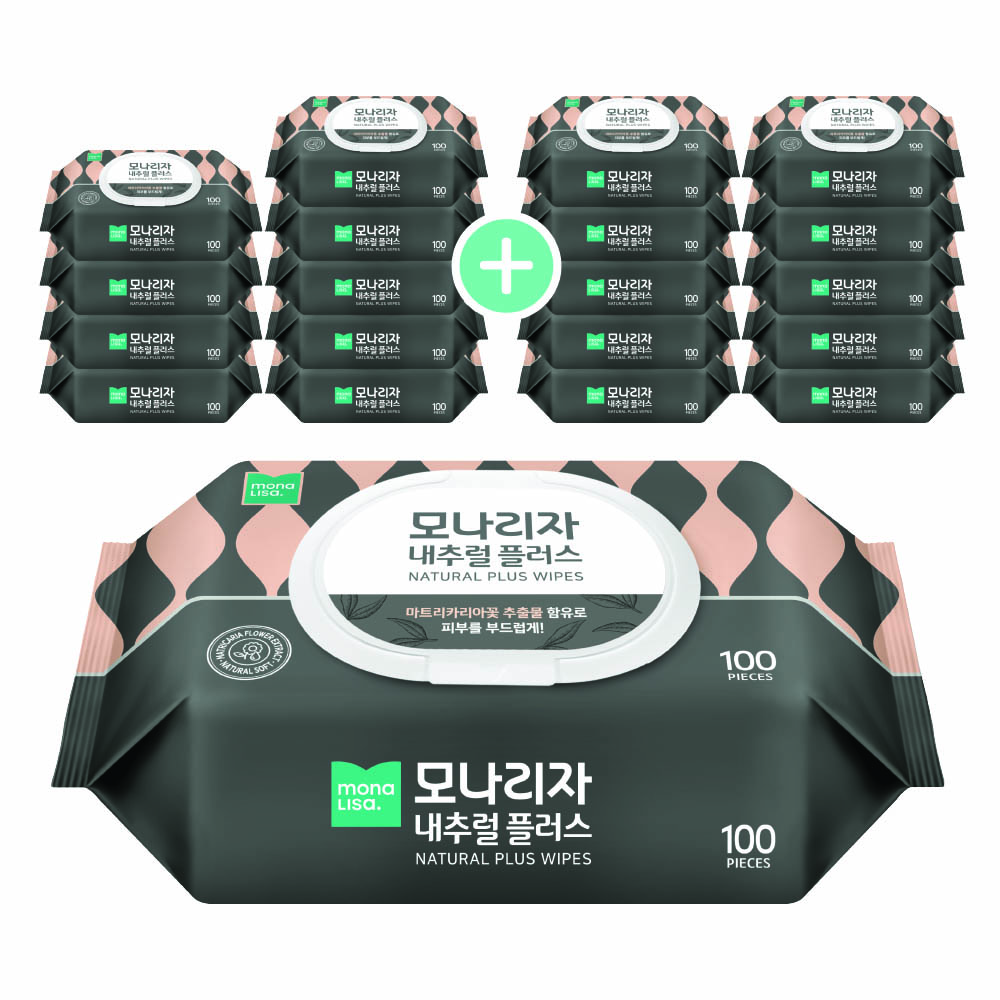모나리자 내추럴 플러스 물티슈 캡형 100매 20팩 티몬