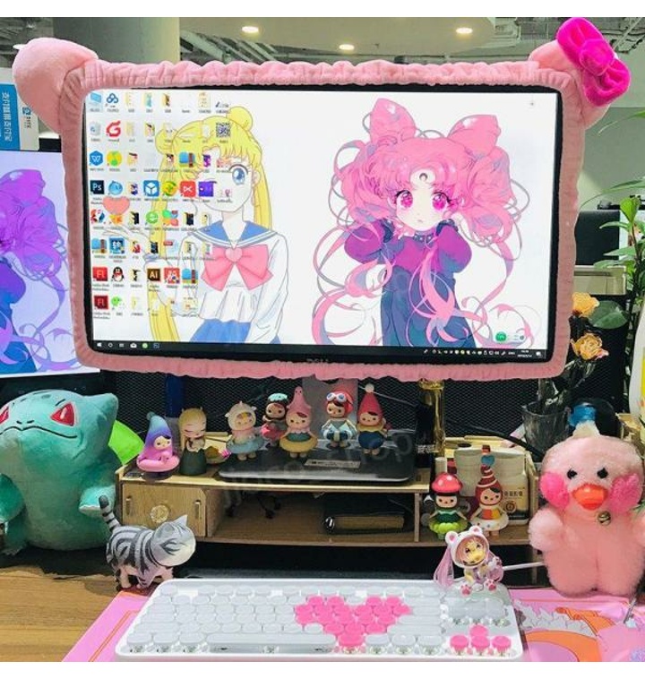 모니터케이스 모니터 커버 24인치 덮개 먼지 귀여운 인형 테두리 보호 데스크톱 티몬