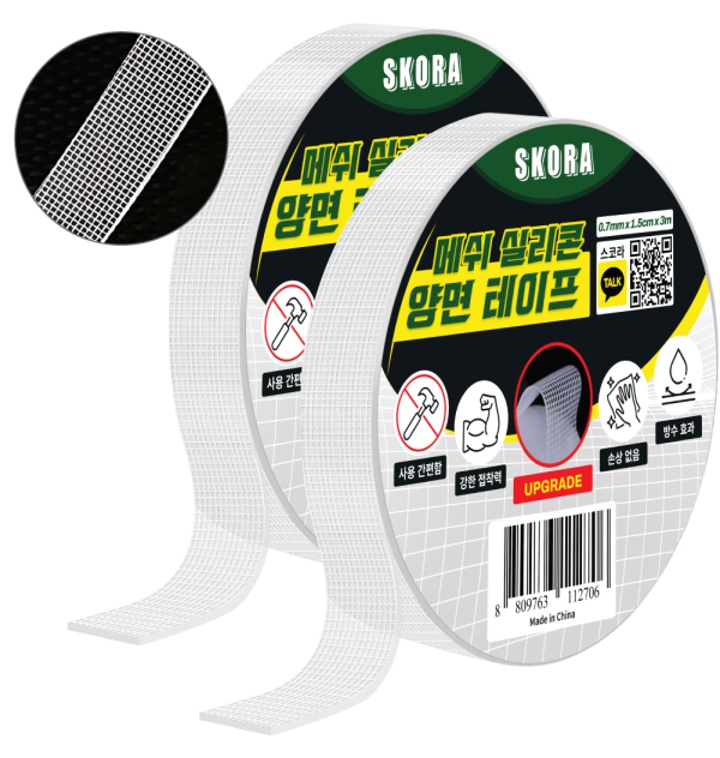 2개 초강력 투명 메쉬 실리콘 양면 테이프 1 5cm X 3m 티몬